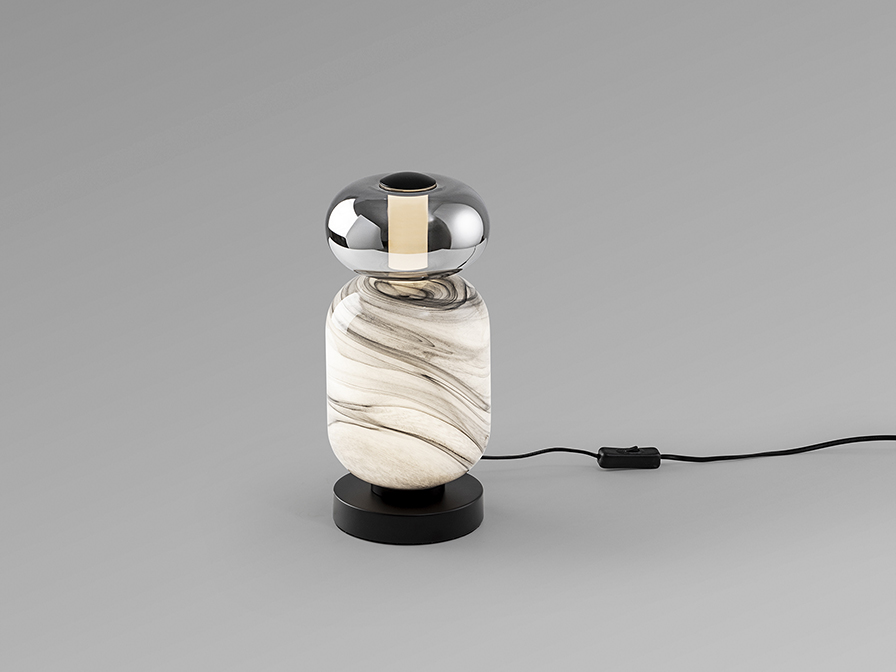 Sobremesa BIANCA negra con tulipa cristal veteada y smoke 10w Led Schuller